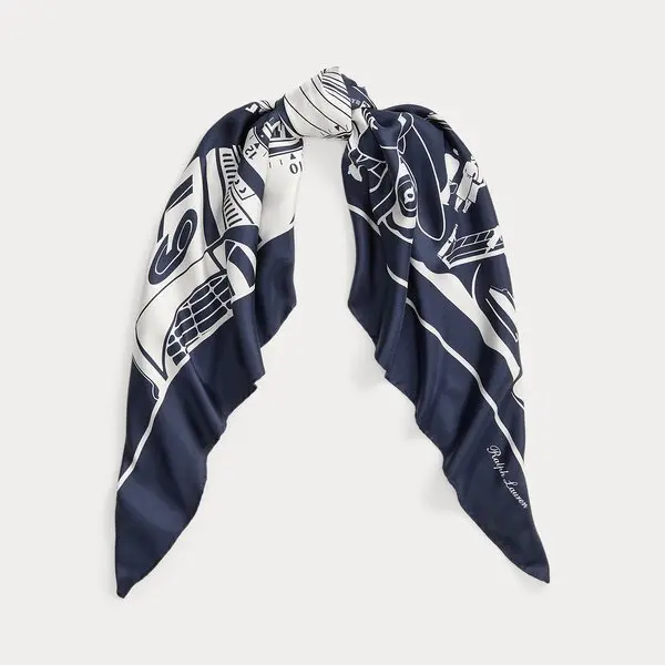 Ralph Lauren Automobile-print Silk Square Scarf - Navy