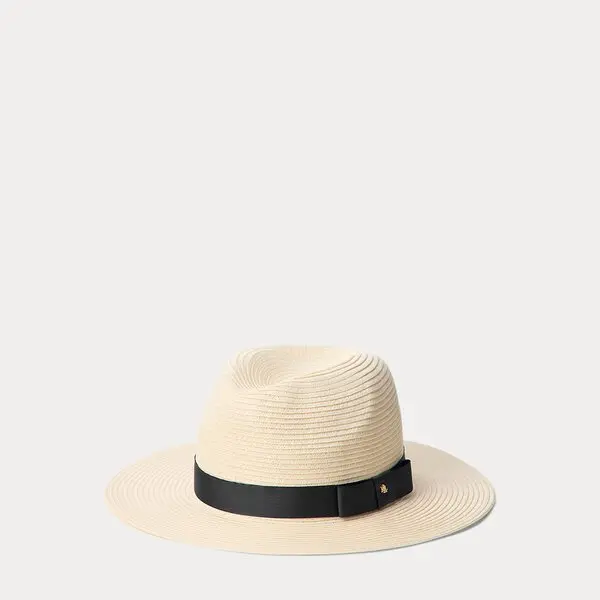 Ralph Lauren Packable Plaited Straw Fedora - Bone/black