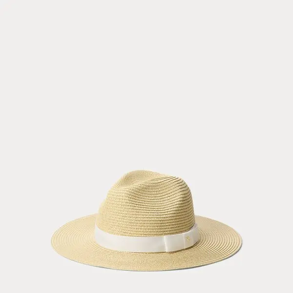 Ralph Lauren Packable Plaited Straw Fedora - Natural/white