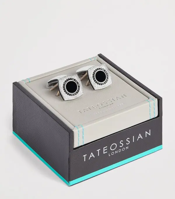 Tateossian Rhodium-plated Graffiato Rounded Square Cufflinks - Black