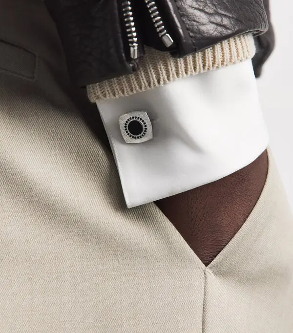 Tateossian Rhodium-plated Graffiato Rounded Square Cufflinks - Black