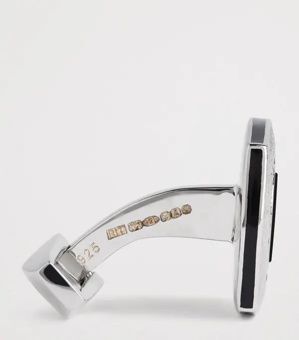 Tateossian Rhodium-plated Graffiato Rounded Square Cufflinks - Black