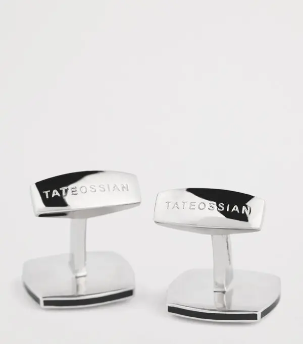 Tateossian Rhodium-plated Graffiato Rounded Square Cufflinks - Black