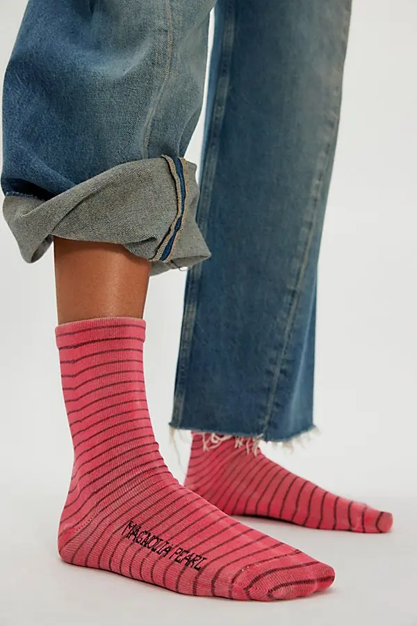MAGNOLIA PEARL Striped Socks - Punch Red