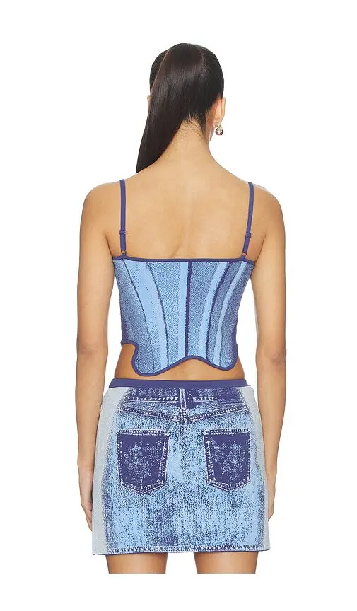 Ph5 Denim Print Corset Tank Top - Blue