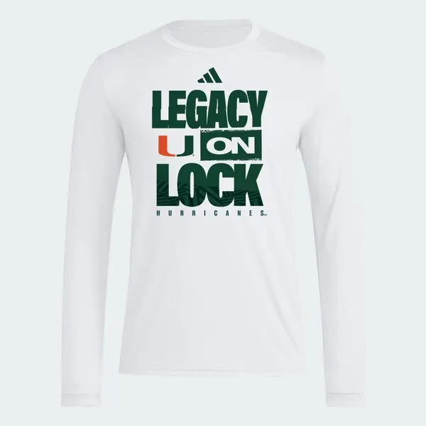 Adidas Miami Hurricanes 2026 Legacy On Lock On-court Pregame Long Sleeve T-shirt - White / Multi