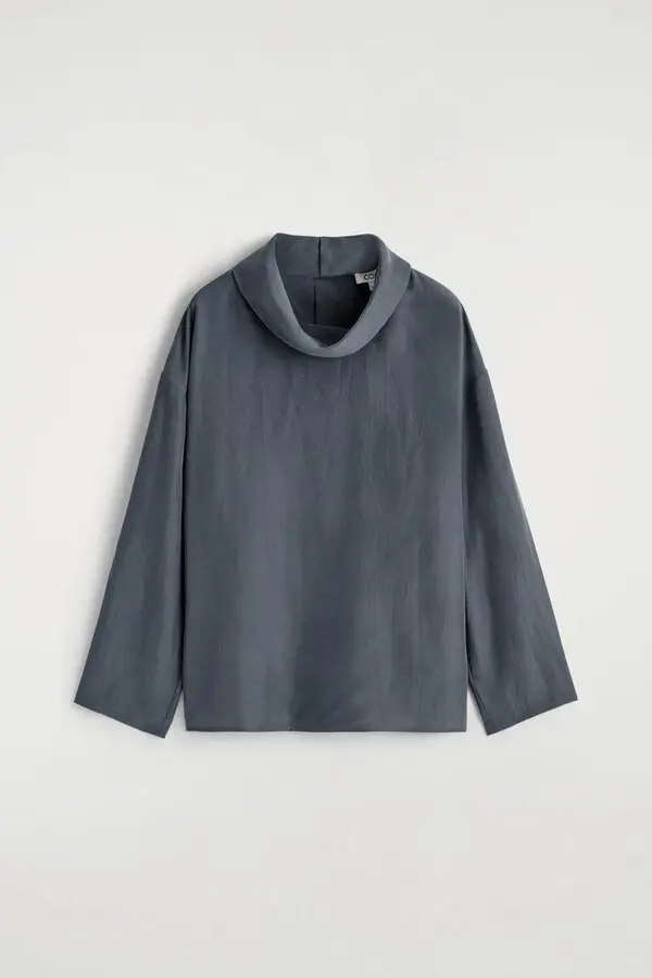Cos Crinkled-silk Mock-neck Top - Blue
