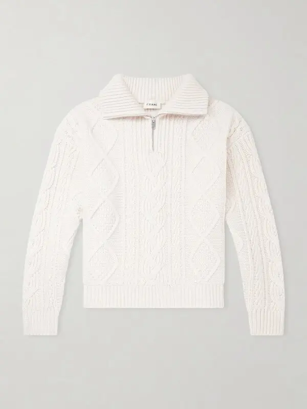 FRAME Cable-knit Wool And Cashmere-blend Half-zip Sweater - Neutrals