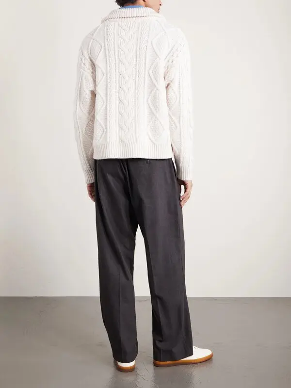 FRAME Cable-knit Wool And Cashmere-blend Half-zip Sweater - Neutrals