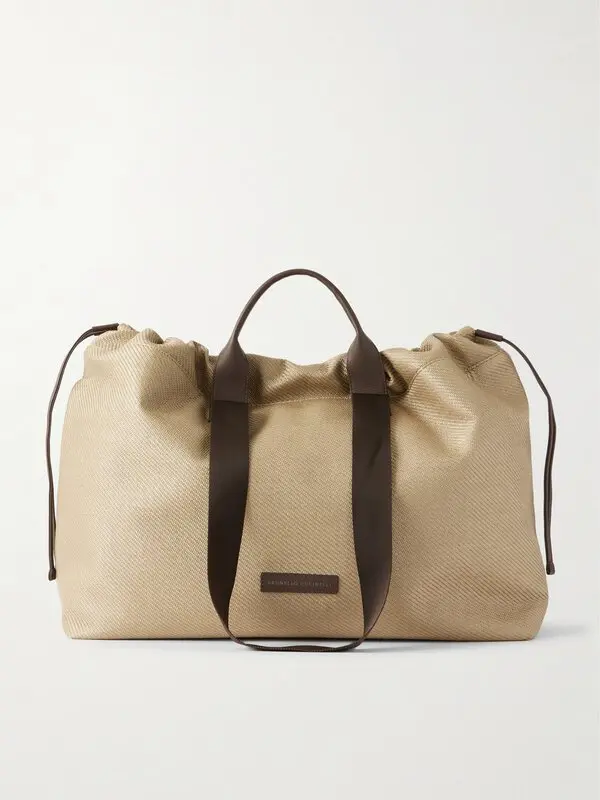 Brunello Cucinelli Leather-trimmed Raffia Weekend Bag - Neutrals