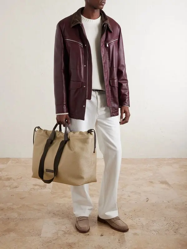 Brunello Cucinelli Woven Raffia And Leather Weekend Bag