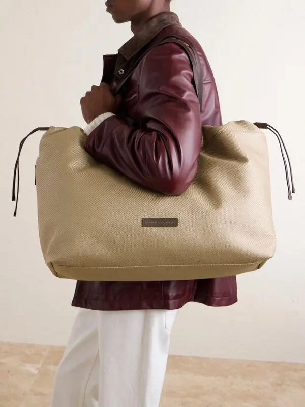 Brunello Cucinelli Woven Raffia And Leather Weekend Bag