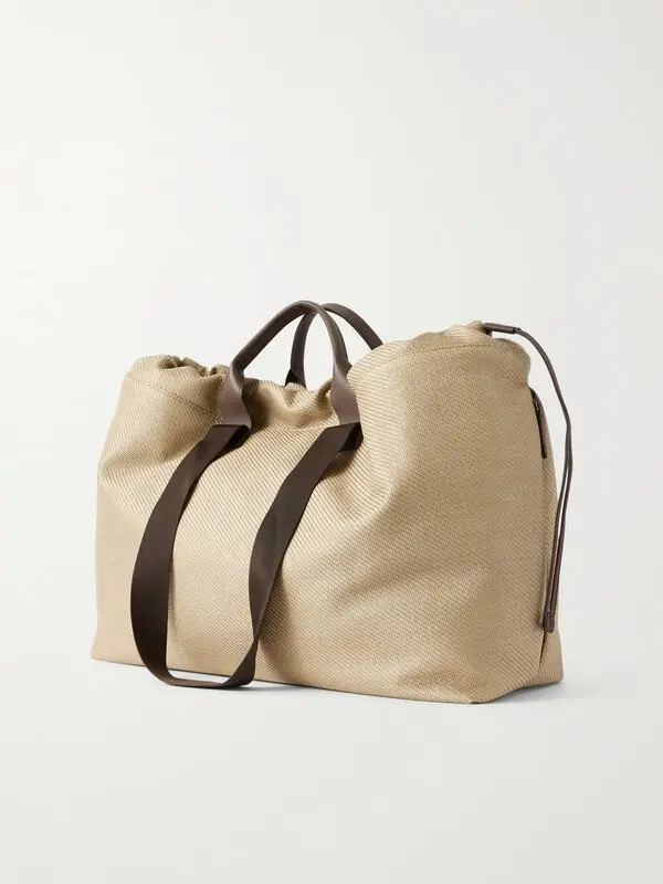 Brunello Cucinelli Woven Raffia And Leather Weekend Bag