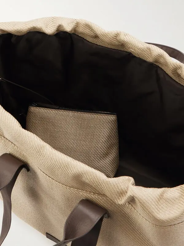 Brunello Cucinelli Woven Raffia And Leather Weekend Bag