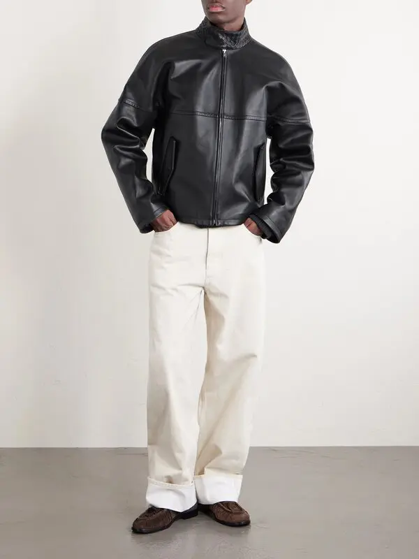 Bottega Veneta Intrecciato-trimmed Leather Blouson Jacket - Black