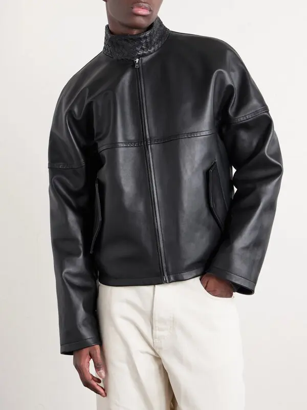 Bottega Veneta Intrecciato-trimmed Leather Blouson Jacket - Black