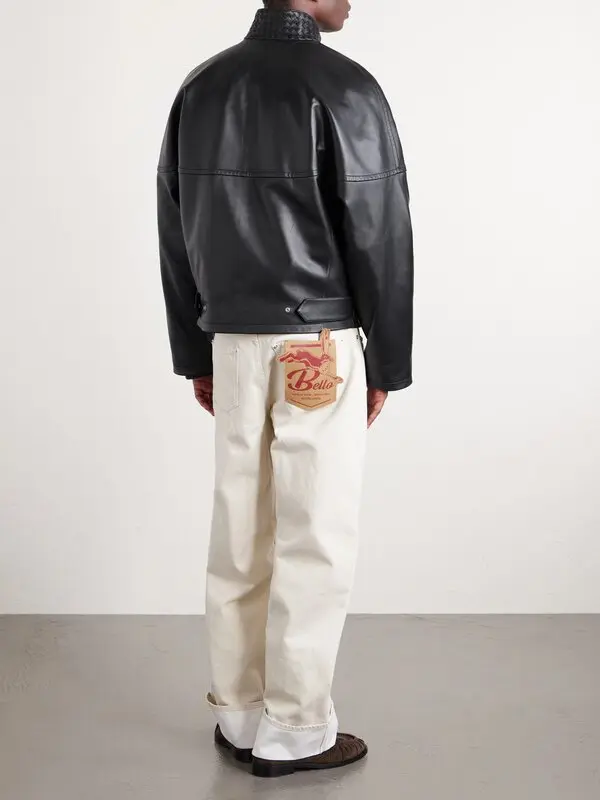 Bottega Veneta Intrecciato-trimmed Leather Blouson Jacket - Black