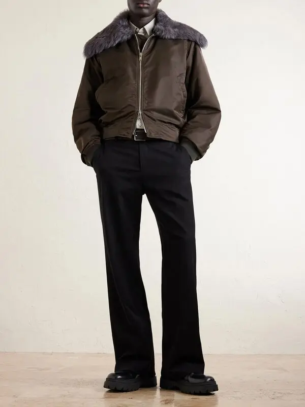 Bottega Veneta Padded Plush-trimmed Satin Bomber Jacket - Brown