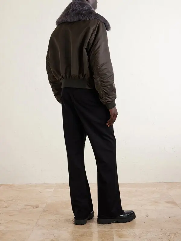 Bottega Veneta Padded Plush-trimmed Satin Bomber Jacket - Brown