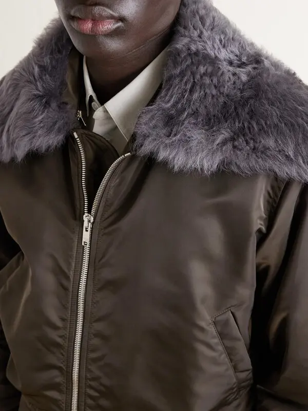 Bottega Veneta Padded Plush-trimmed Satin Bomber Jacket - Brown