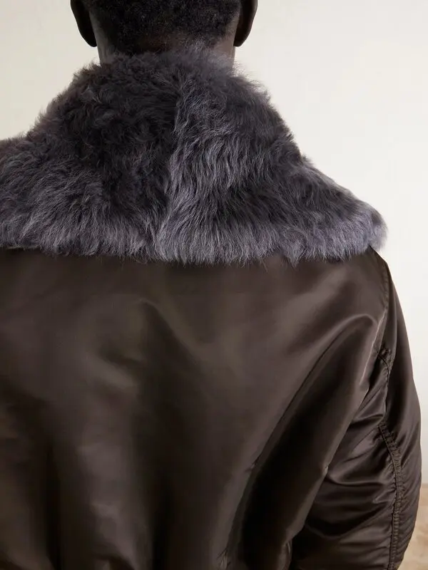 Bottega Veneta Padded Plush-trimmed Satin Bomber Jacket - Brown