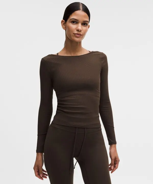 Lululemon Ribbed Scoop-back Yoga Long-sleeve Shirt - Walnut Crunch