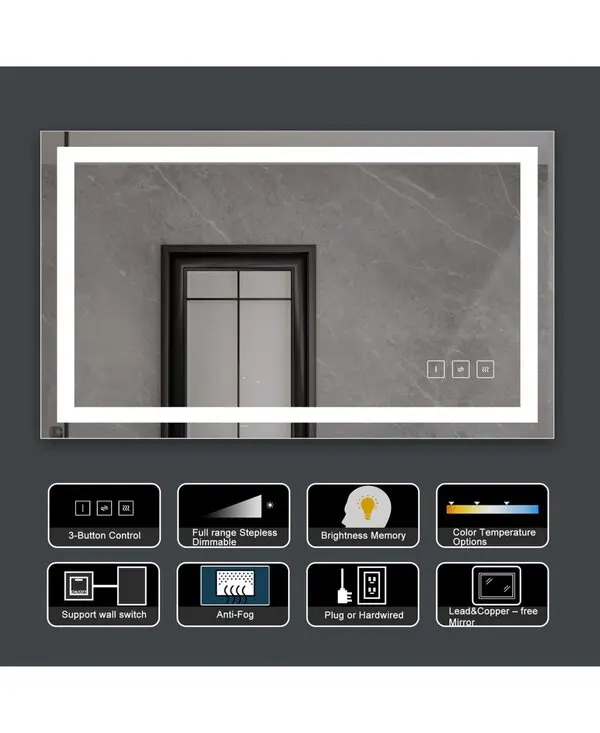 HAUSCHEN HOME 24 X 40 Inch Led Lighted Bathroom Mirror