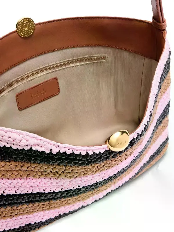 Furla Striped Crochet Raffia Shoulder Bag