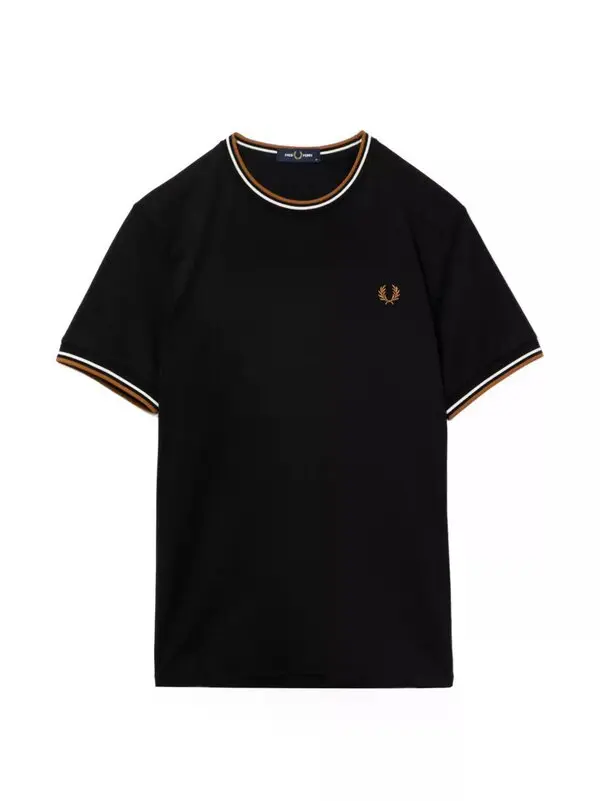 Fred Perry Logo-embroidered Striped-cuff T-shirt - Black