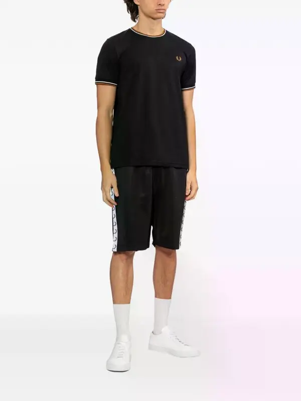 Fred Perry Logo-embroidered Striped-cuff T-shirt - Black