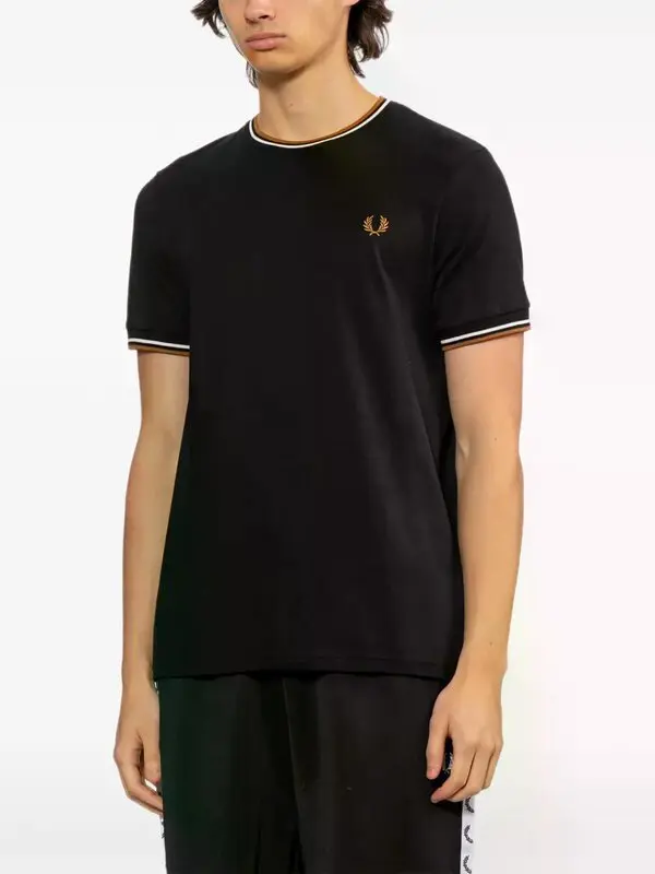 Fred Perry Logo-embroidered Striped-cuff T-shirt - Black