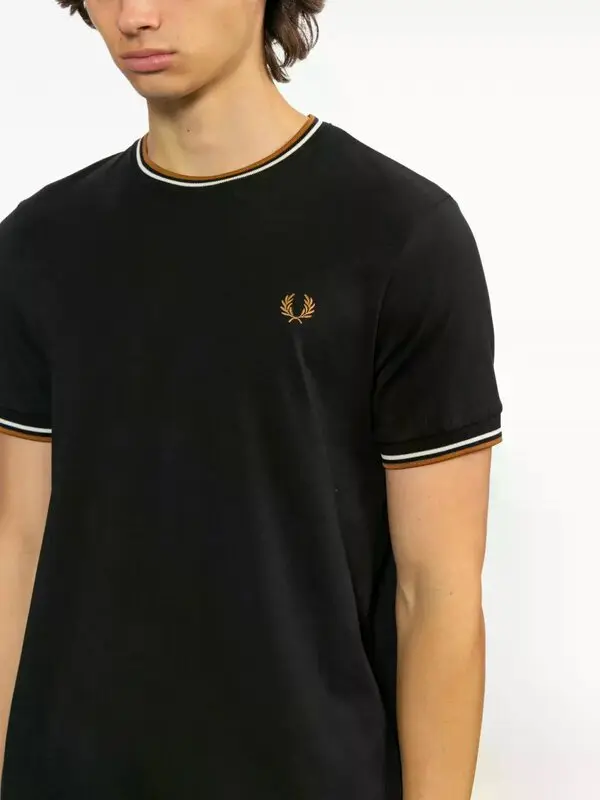 Fred Perry Logo-embroidered Striped-cuff T-shirt - Black