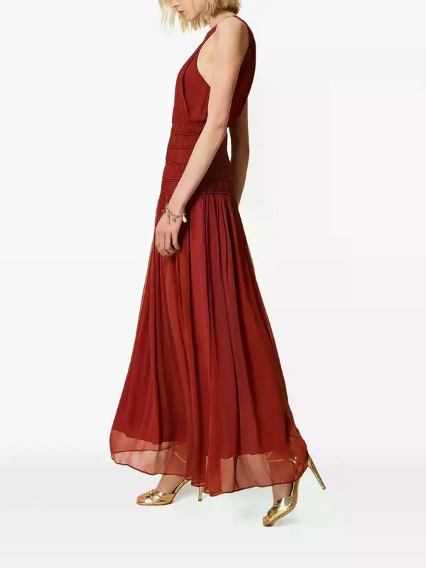 TWINSET Long Crépon Sleeveless Gown - Brown