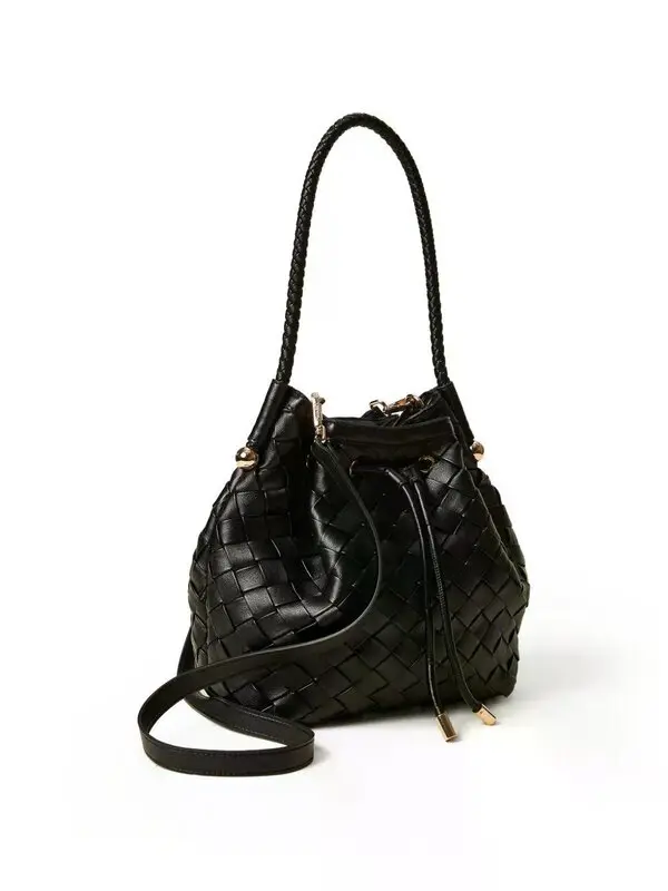 TWINSET Woven Bucket Bag With Braided Top Handle
