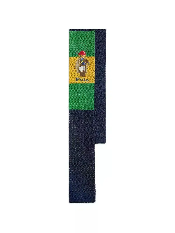 Polo Ralph Lauren Silk Knit Bear Motif Neck Tie - Blue