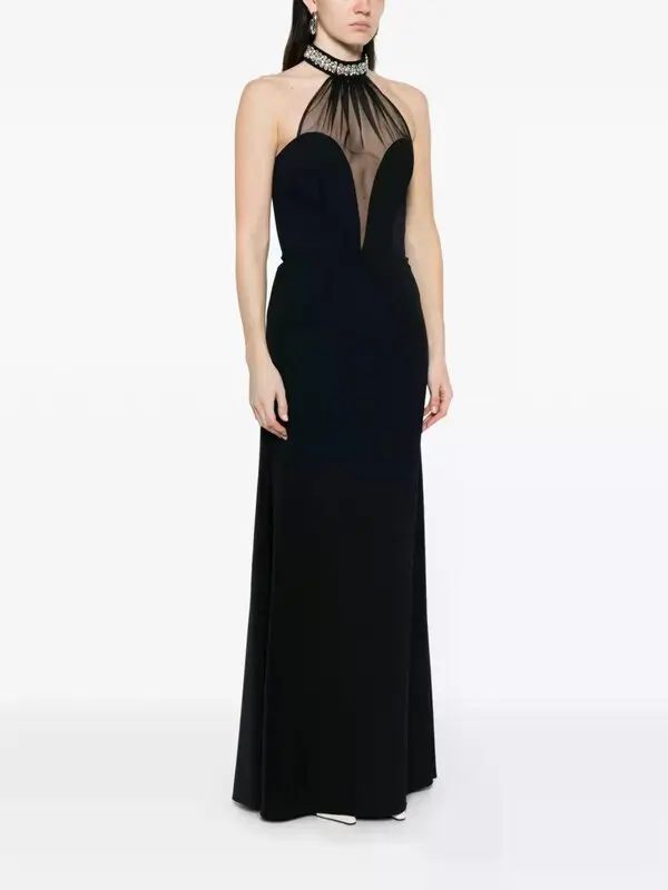 ALESSANDRO LEGORA Embellished Mesh-panel Maxi Dress