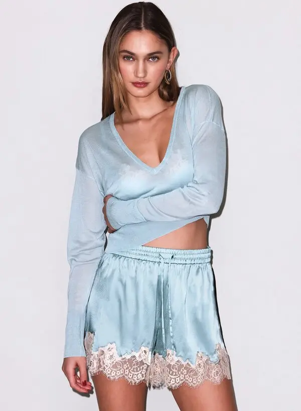 FLEUR DU MAL Juliet Silk & Lace Short - Frosted Mint