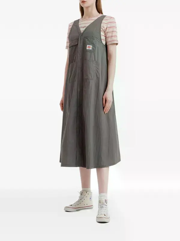 FINGERCROXX Pocket V-neck Midi Dress - Grey