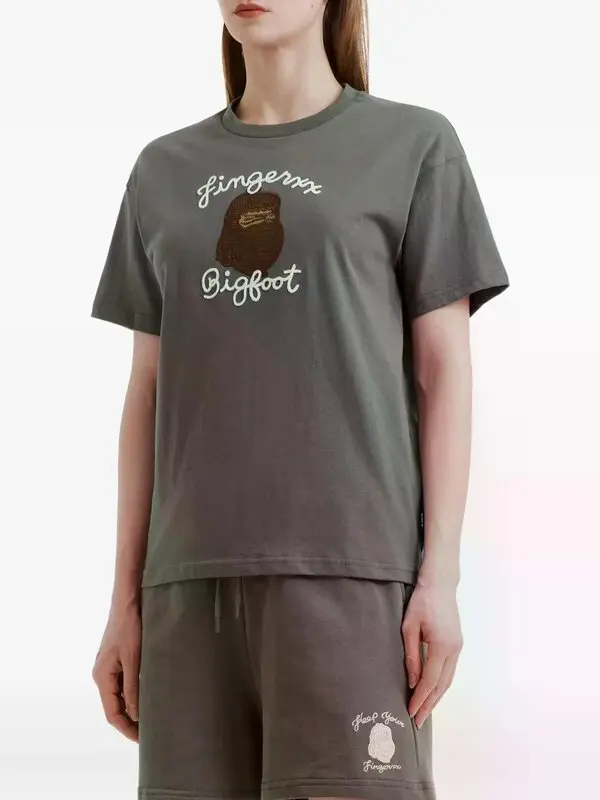 FINGERCROXX Logo-embroidered T-shirt - Grey