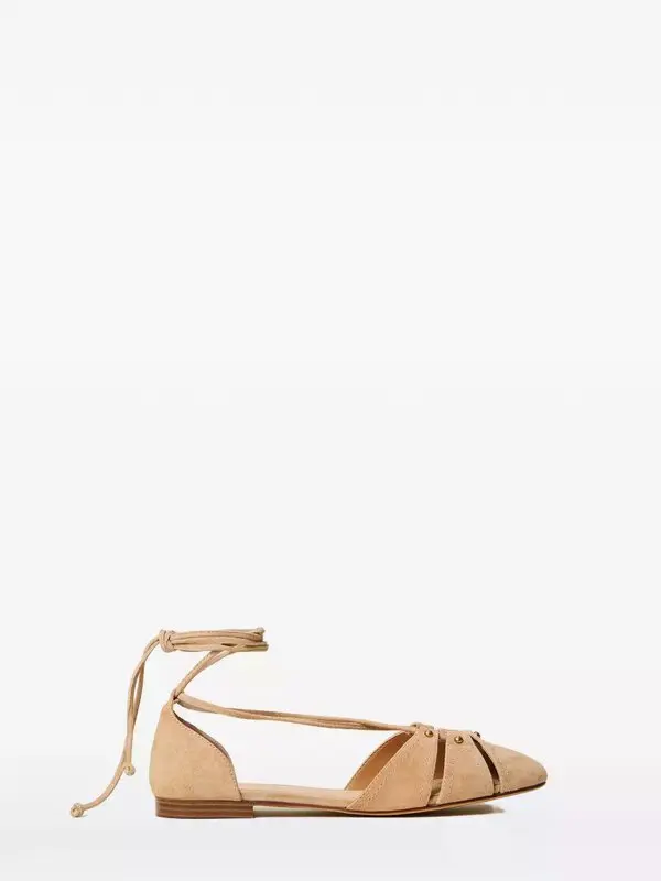 TWINSET Cut-out Ballet Flats With Stud Embellishment - Neutrals