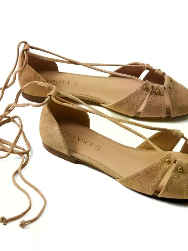 TWINSET Cut-out Ballet Flats With Stud Embellishment - Neutrals
