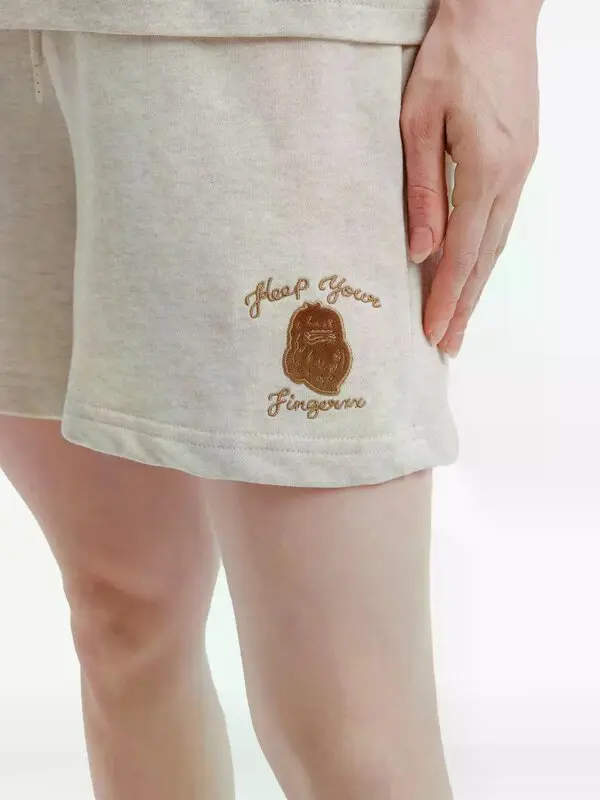 FINGERCROXX Embroidery Drawstring Shorts - Neutrals