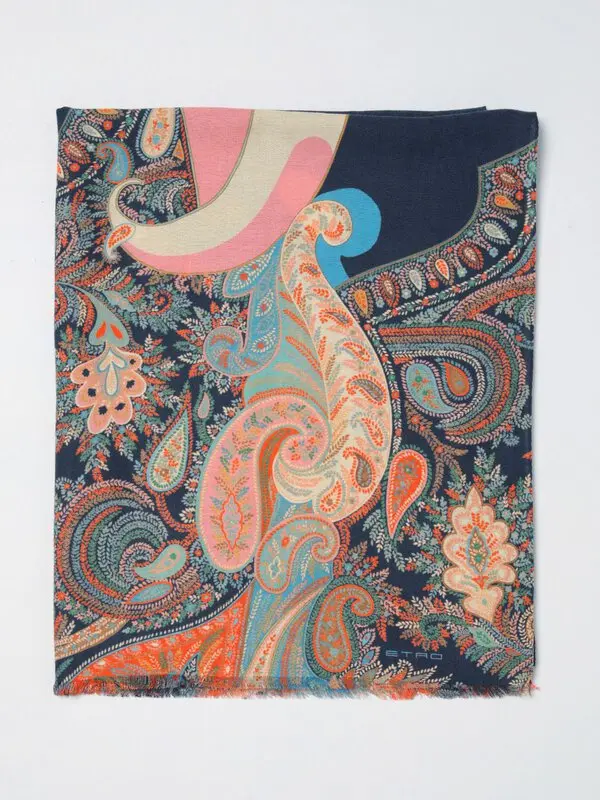 Etro Cotton Blend Scarf With Paisley Motif - Blue