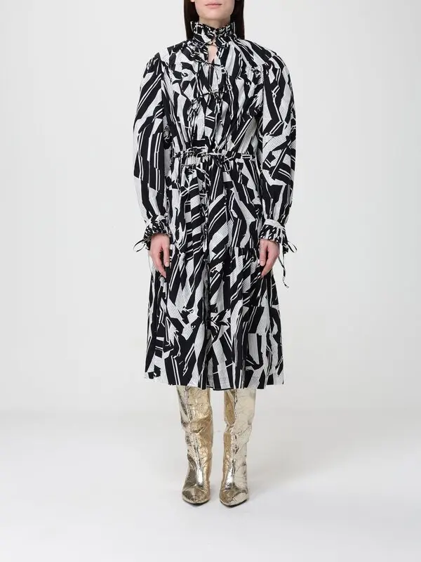 Dries Van Noten Cotton Poplin Printed Midi Shirt Dress - Black