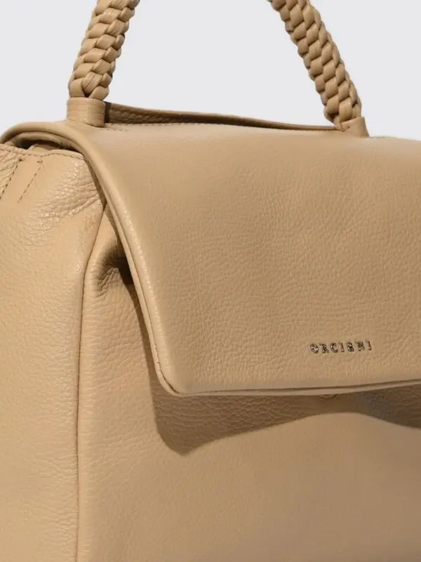 Orciani Leather Handbag With Braided Handle - Biscuit