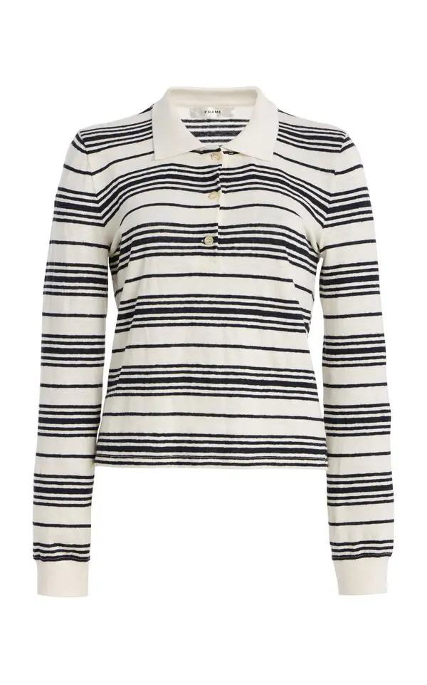FRAME Striped Linen Polo Shirt