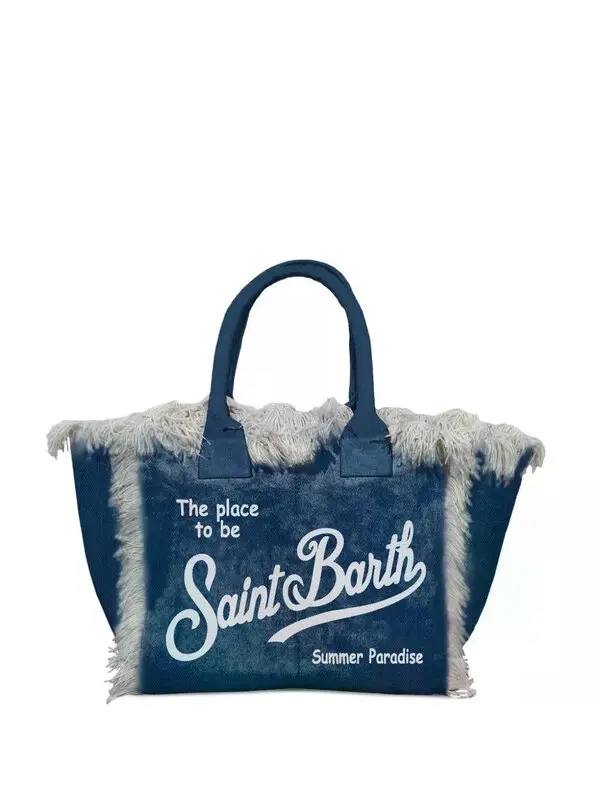 MC2 SAINT BARTH Vanity Fringed Denim Tote Bag - Blue