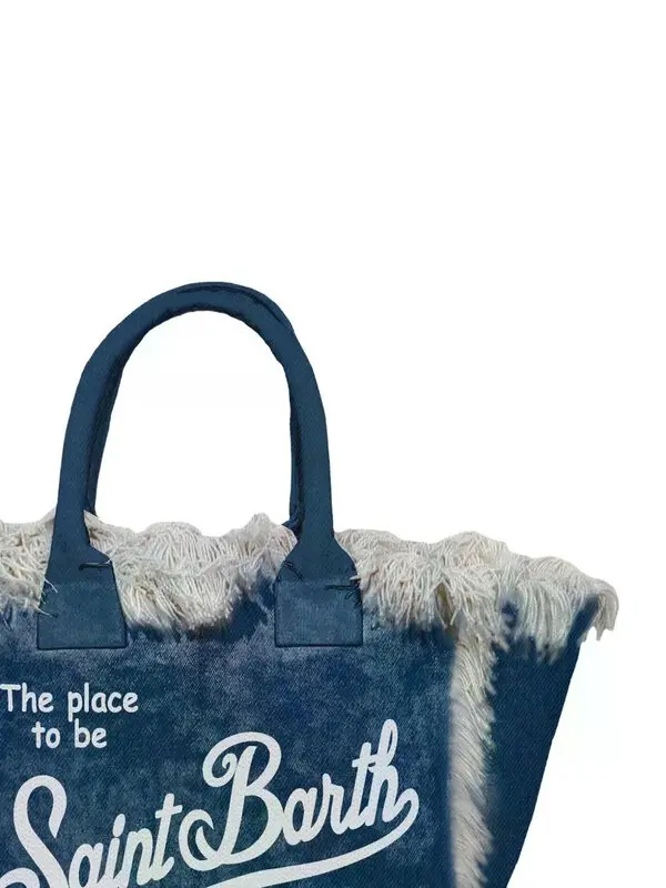 MC2 SAINT BARTH Vanity Fringed Denim Tote Bag - Blue