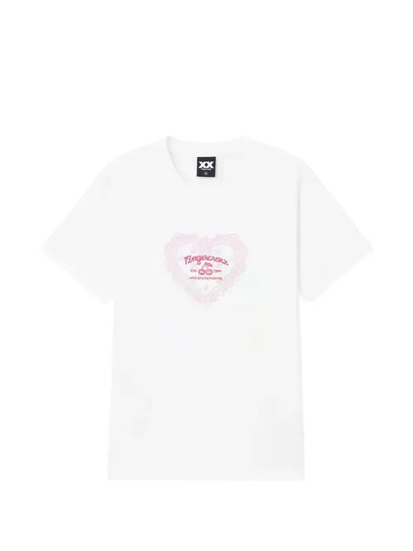 FINGERCROXX Heart-embroidered T-shirt - White