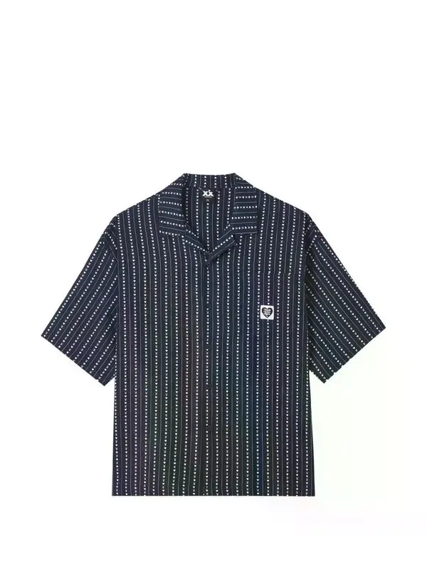 FINGERCROXX Heart-print Striped Shirt - Blue
